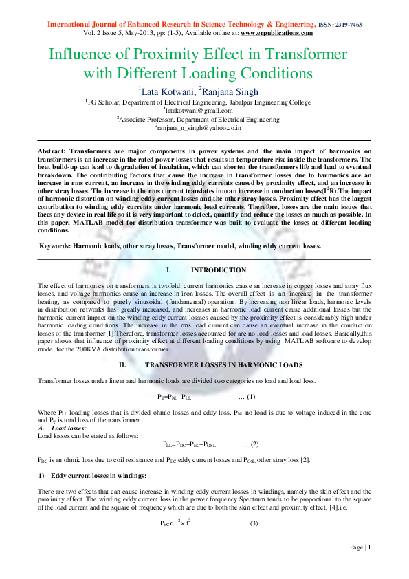 (PDF) Influence of Proximity Effect in Transformer with Different ...