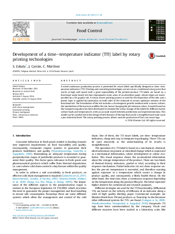 (PDF) Development of a time–temperature indicator (TTI) label by rotary ...