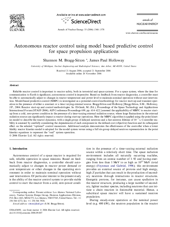 (PDF) Autonomous reactor control using model based predictive control for space propulsion ...