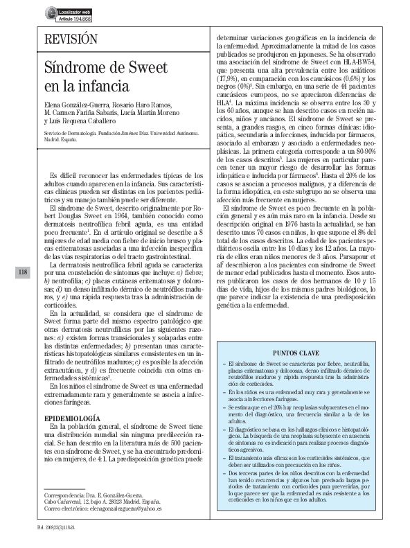 (PDF) Síndrome de Sweet en la infancia