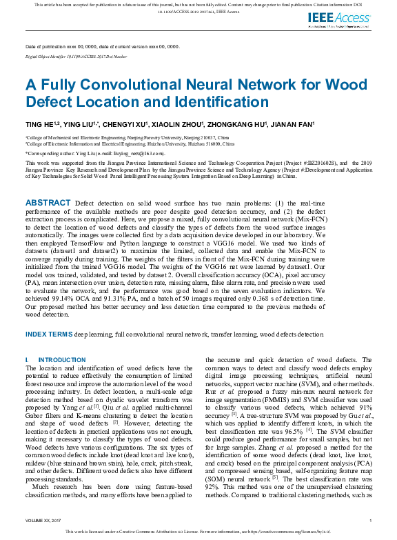 Pdf A Fully Convolutional Neural Network For Wood Defect Location And Identification