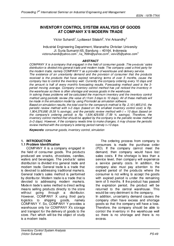 (PDF) Inventory Control System Analysis of Goods at Company X's Modern Trade