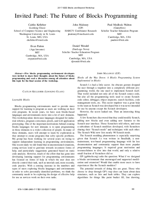(PDF) Invited panel: The future of blocks programming