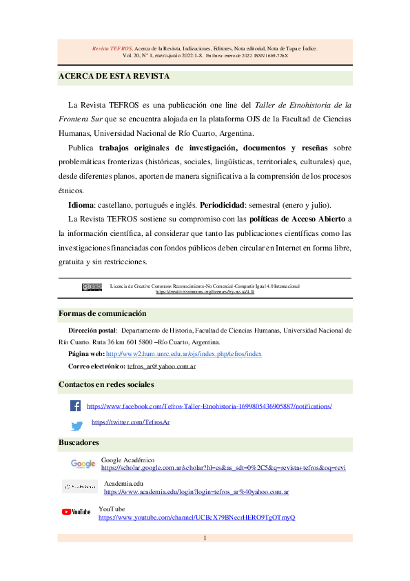 (PDF) Acerca de la revista y nota editorial