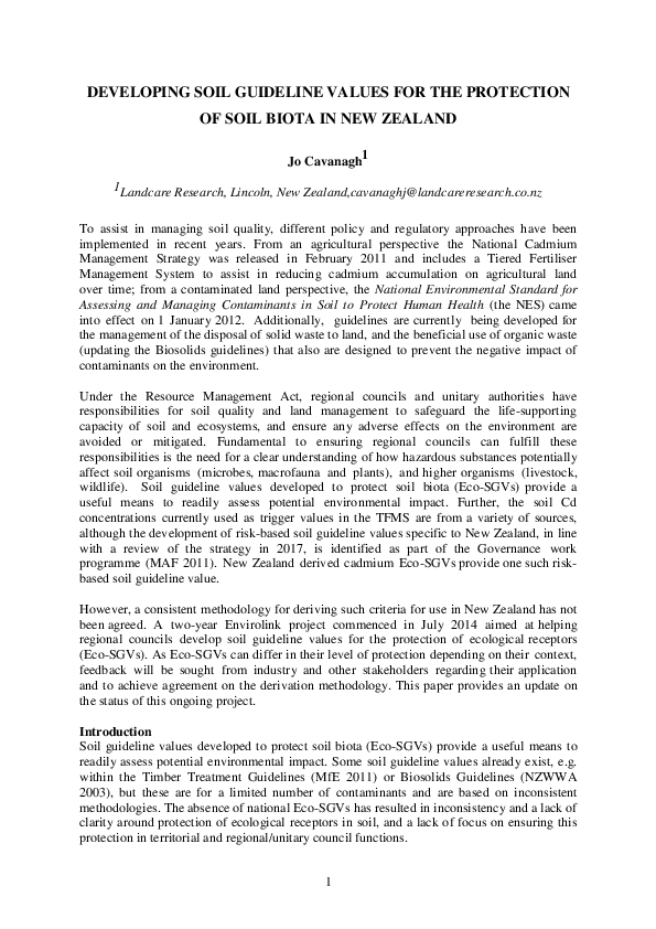 (PDF) Developing Soil Guideline Values for the Protection of Soil Biota ...