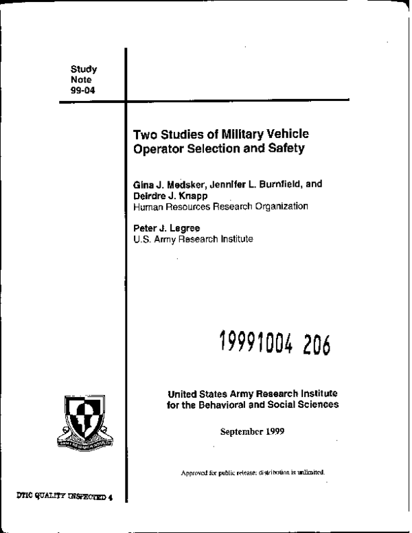 (PDF) Two Studies of Military Vehicle Operator Selection and Safety
