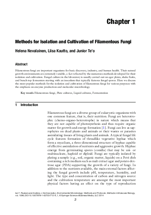 (PDF) Methods for Isolation and Cultivation of Filamentous Fungi