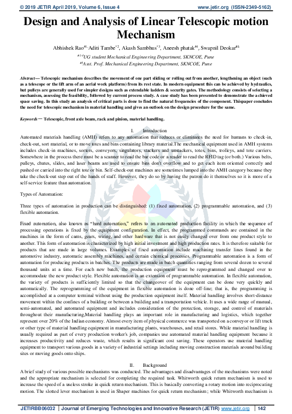 (PDF) Design and Analysis of Linear Telescopic motion Mechanism