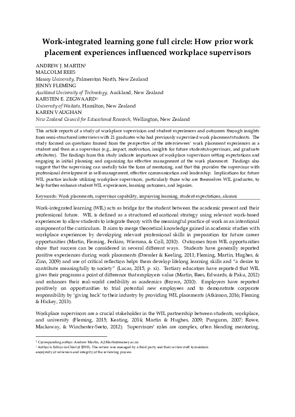 (PDF) Work-integrated learning gone full circle: How prior work ...