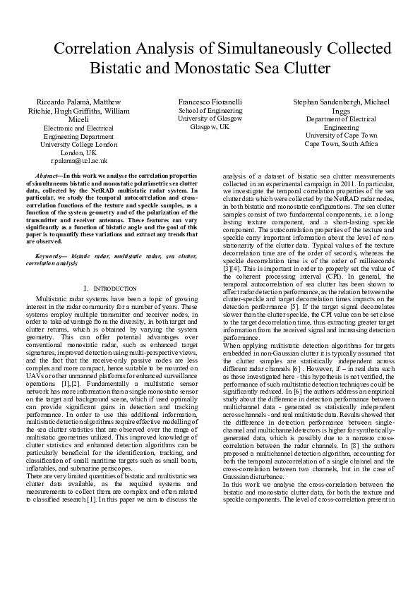 (PDF) Correlation analysis of simultaneously collected bistatic and monostatic sea clutter
