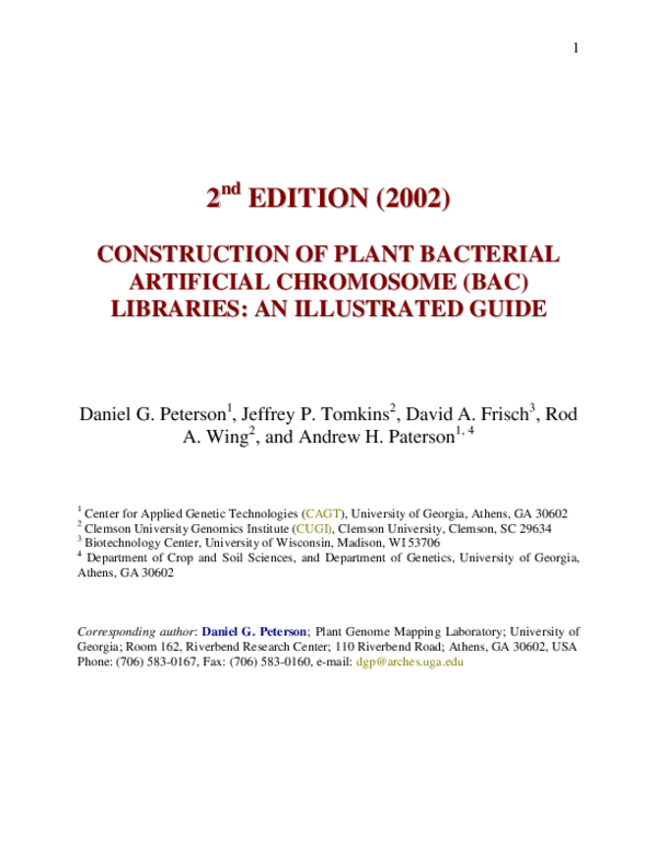(PDF) Construction of Plant Bacterial Artificial Chromosome (BAC) Libraries: An Illustrated Guide