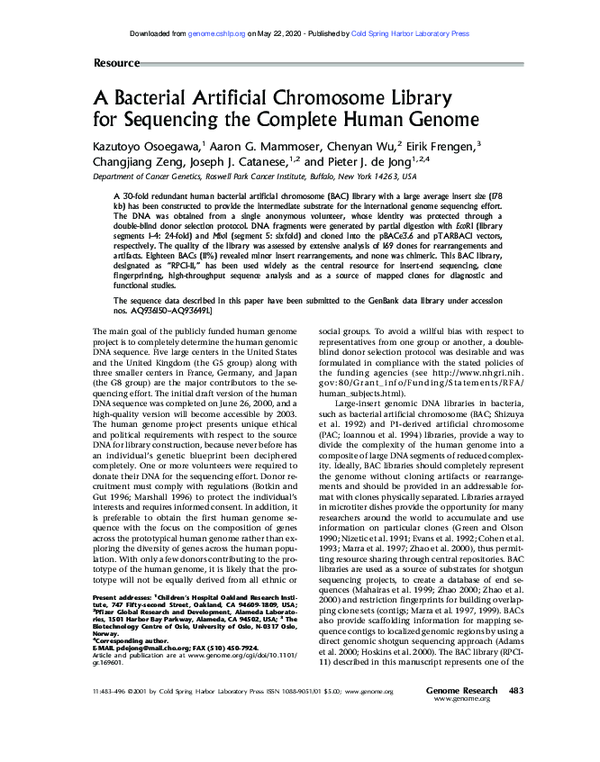 (PDF) A bacterial artificial chromosome library for sequencing the complete human genome | Jeff ...