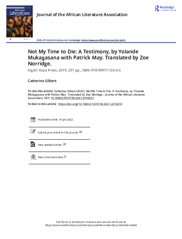 (PDF) Not My Time to Die: A Testimony, by Yolande Mukagasana with ...