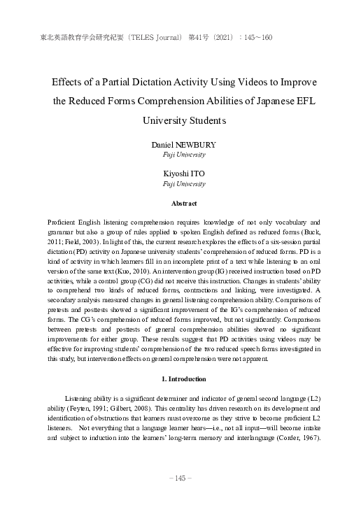 (PDF) Effects of a Partial Dictation Activity Using Videos to Improve ...