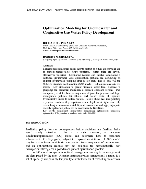 Pdf Optimization Modeling For Groundwater And Conjunctive Use Water Policy Development