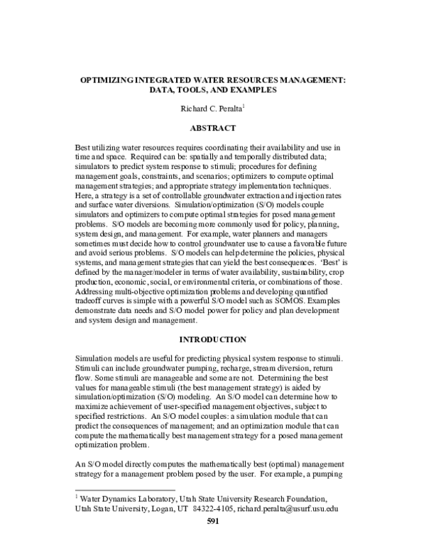 (PDF) Optimizing integrated water resources management: data, tools ...