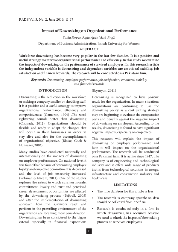 (PDF) Impact of Downsizing on Organizational Performance