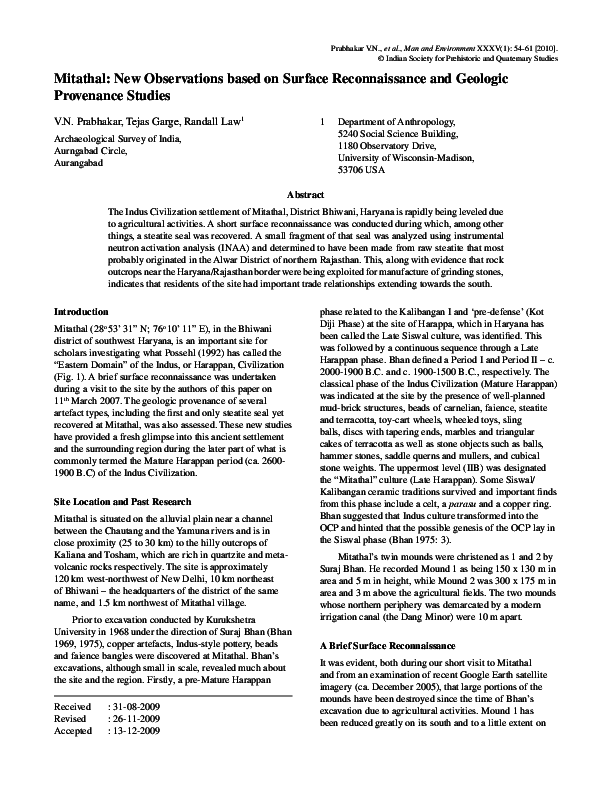 (PDF) Mitathal: New Observations based on Surface Reconnaissance and ...