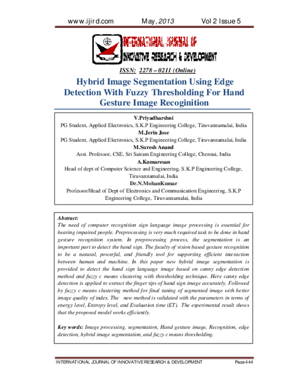 (PDF) Hybrid Image Segmentation Using Edge Detection With Fuzzy Thresholding For Hand Gesture ...