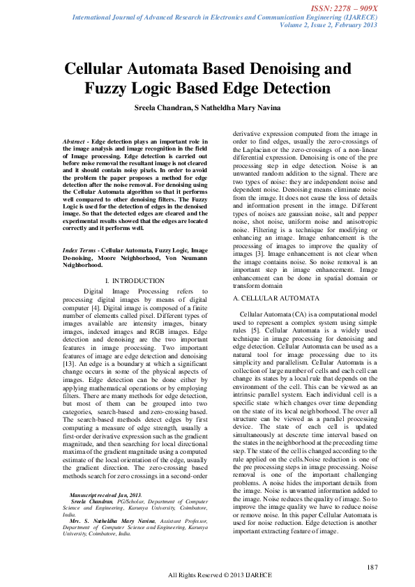 Pdf Cellular Automata Based Denoising And Fuzzy Logic Based Edge Detection