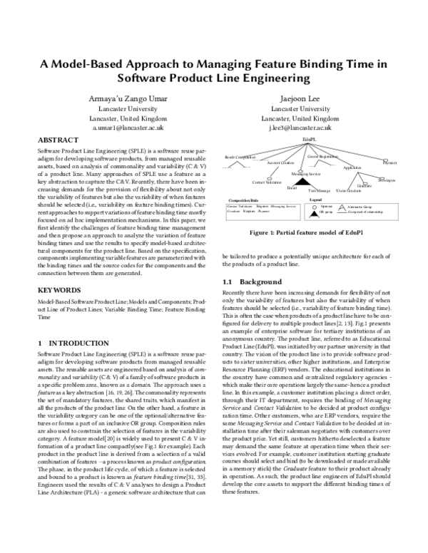 (PDF) A Model-Based Approach to Managing Feature Binding Time in Software Product Line Engineering