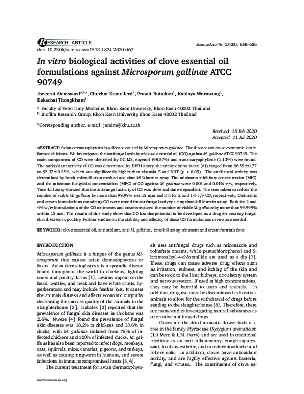 (PDF) In vitro biological activities of clove essential oil ...
