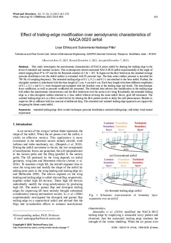 (PDF) Effect of trailing-edge modification over aerodynamic characteristics of NACA 0020 airfoil