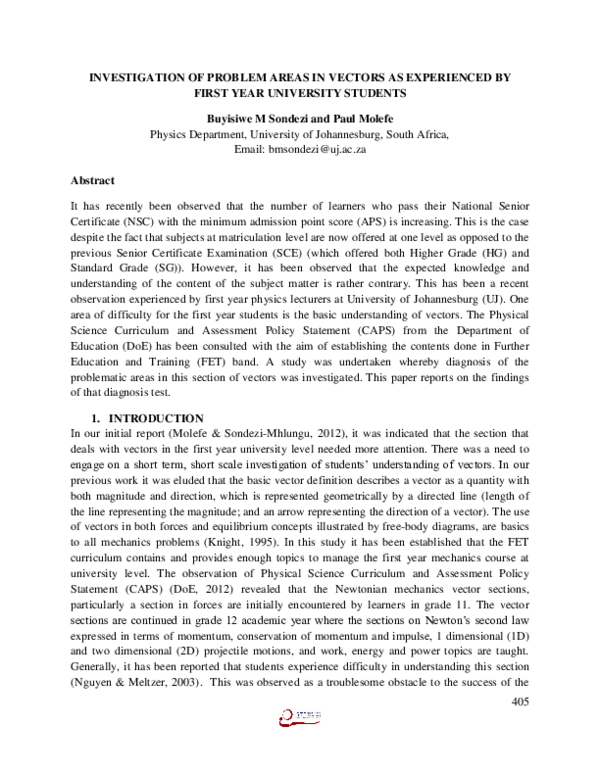 (PDF) Investigation of Problem Areas in Vectors as Experienced by First ...