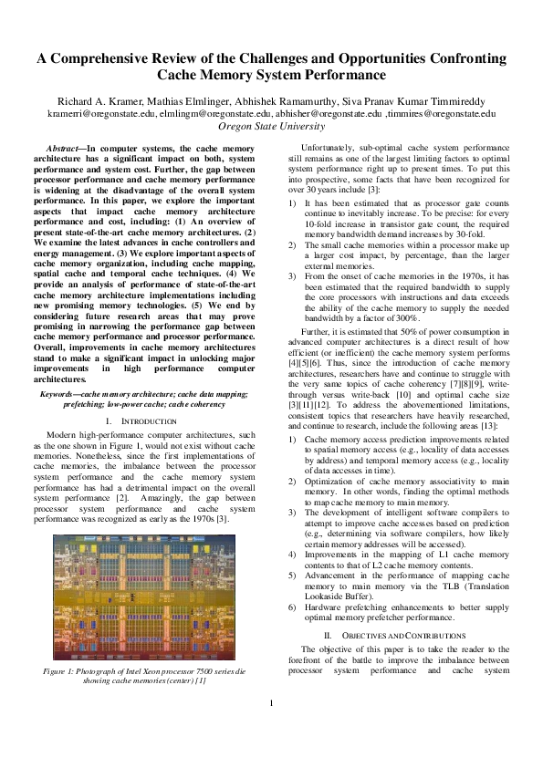 (PDF) A Comprehensive Review of the Challenges and Opportunities Confronting Cache Memory System ...