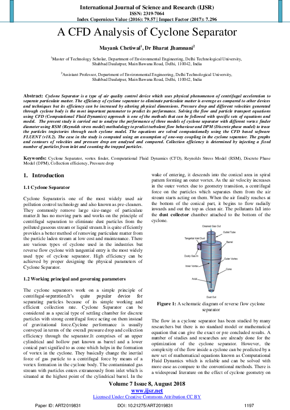 (PDF) A CFD Analysis of Cyclone Separator