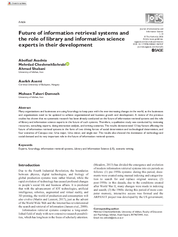 (PDF) Future of information retrieval systems and the role of library ...