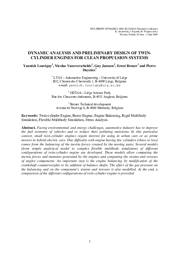 (PDF) Dynamic analysis and preliminary design of twin-cylinder engines ...