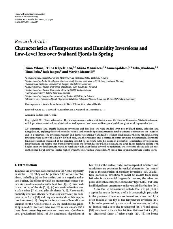 (PDF) Characteristics of Temperature and Humidity Inversions and Low ...