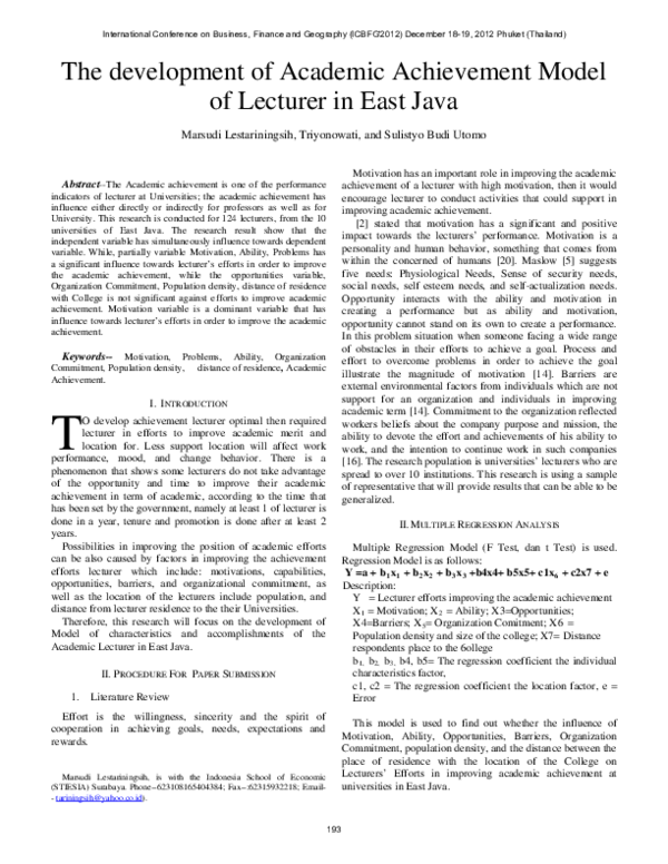 (PDF) The Development of Academic Achievement Model of Lecturer in East ...