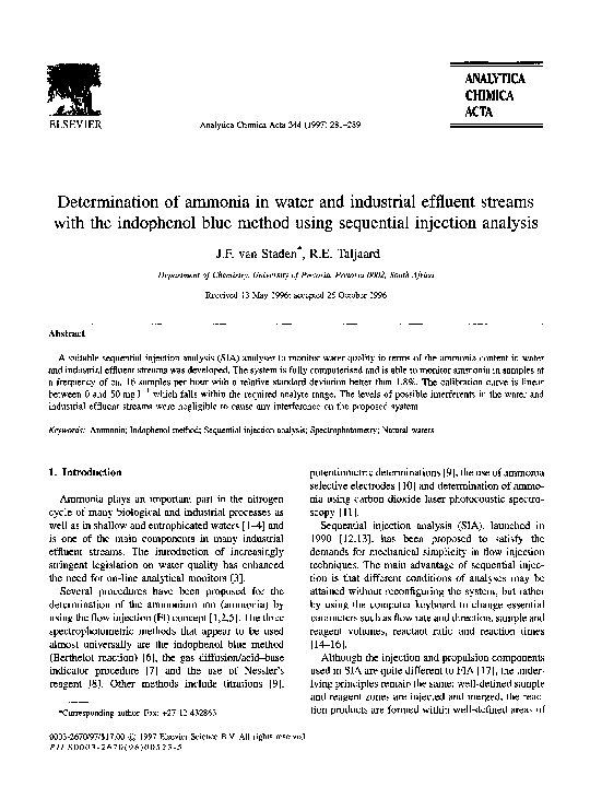 (PDF) Determination of ammonia in water and industrial effluent streams ...
