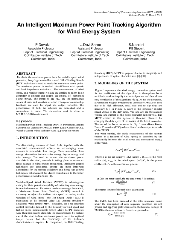 (PDF) An Intelligent Maximum Power Point Tracking Algorithm for Wind ...