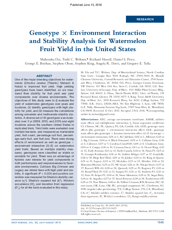 (PDF) Genotype × environment interaction, and stability analysis in lowland rice promising genotypes