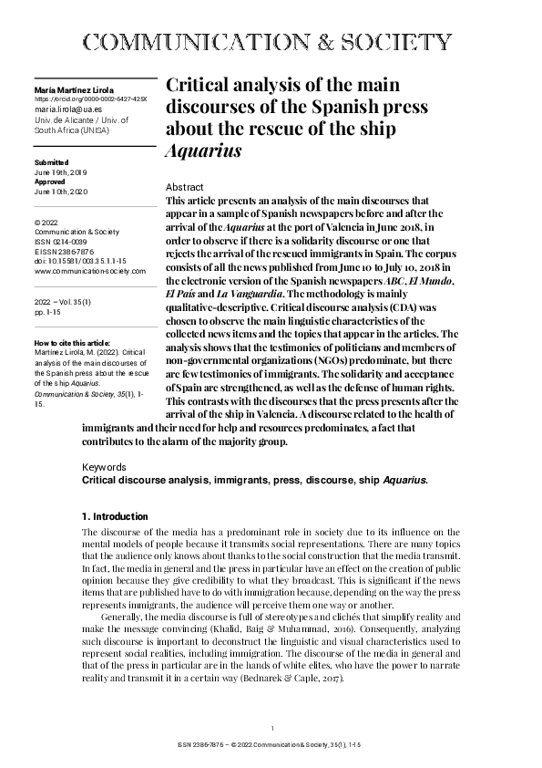 (PDF) Critical analysis of the main discourses of the Spanish press ...