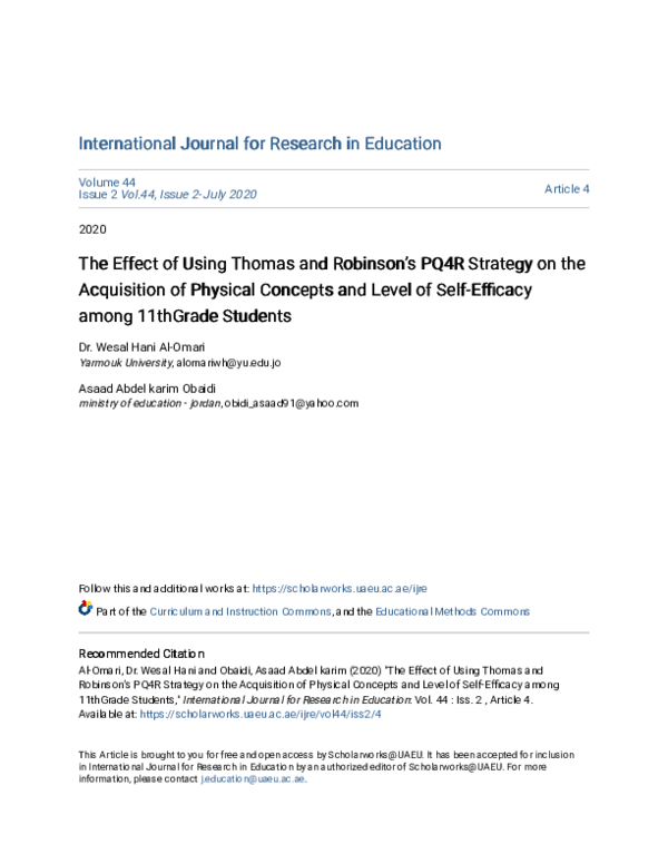 (PDF) The Effect of Using Thomas and Robinson’s PQ4R Strategy on the ...