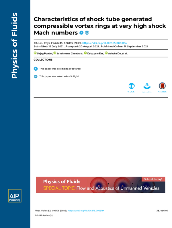 (PDF) Characteristics of shock tube generated compressible vortex rings ...