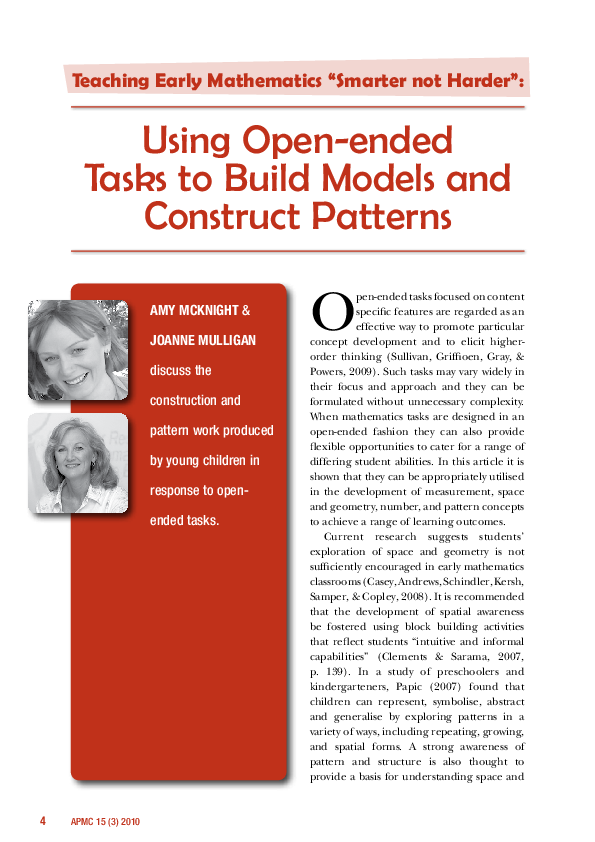 (PDF) Using Open-ended Tasks to Build Models and Construct Patterns