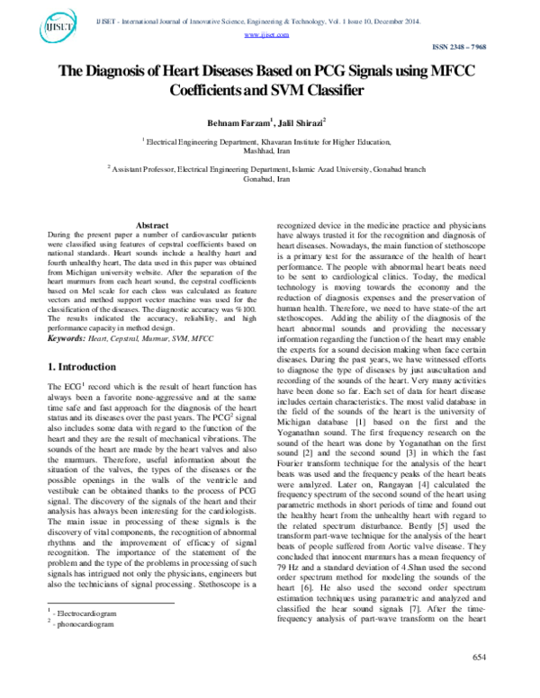 (PDF) The Diagnosis of Heart Diseases Based on PCG Signals using MFCC Coefficients and SVM ...
