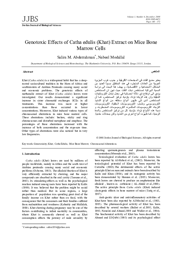 (PDF) Genotoxic Effects of Catha edulis (Khat) Extract on Mice Bone ...