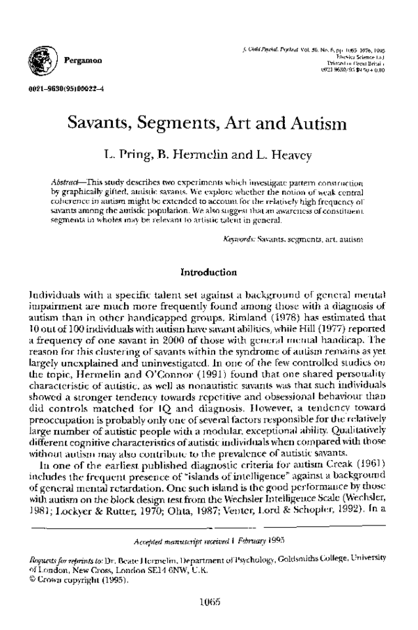 (PDF) Savants, segments, art and autism