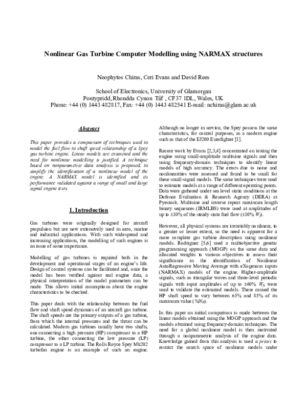 (PDF) Nonlinear gas turbine computer modelling using NARMAX structures