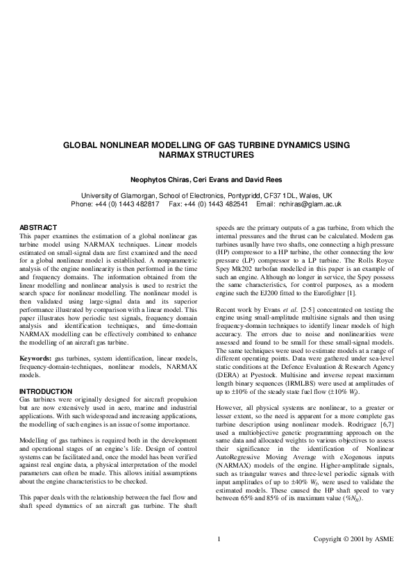 (PDF) Global Nonlinear Modelling of Gas Turbine Dynamics Using NARMAX Structures