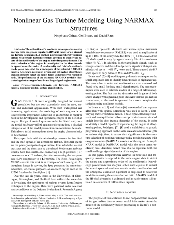 (PDF) Nonlinear gas turbine modeling using NARMAX structures