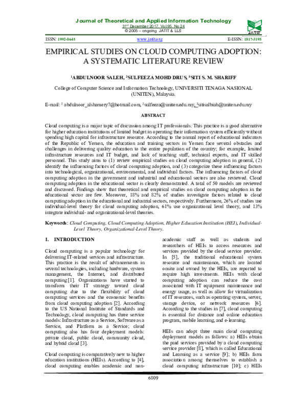 (PDF) Empirical studies on cloud computing adoption: A systematic literature review