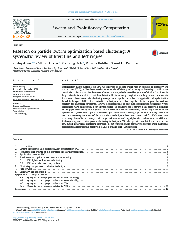 Pdf Research On Particle Swarm Optimization Based Clustering A Systematic Review Of