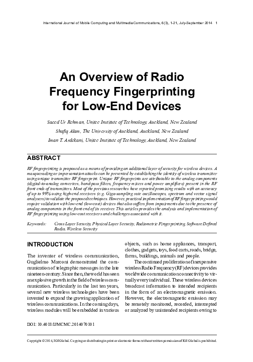 (PDF) An Overview of Radio Frequency Fingerprinting for Low-End Devices